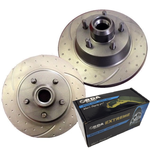 DIMP SLOTTED FRONT RDA DISC BRAKE ROTORS & H/D PADS FOR FORD FALCON UTE ...