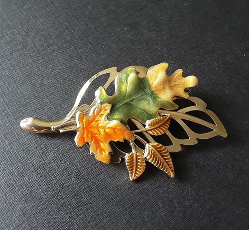 Vintage Gold Tone KC Kenneth Cole Enamel Autumn Leaves Pin Brooch | eBay
