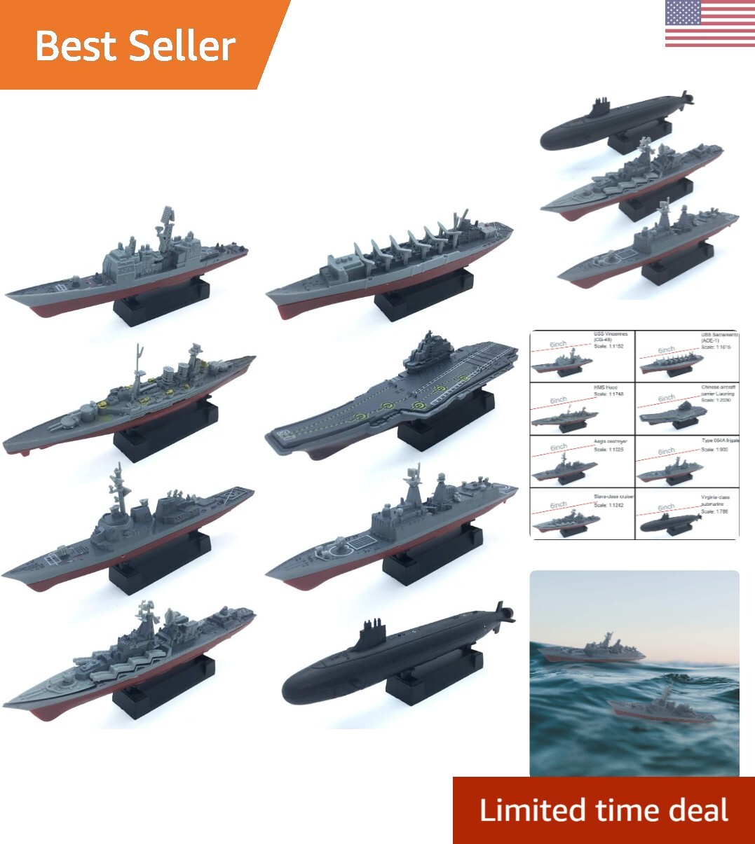 8 Sets Plastic Model Navy Ship Kits - Battleship, Aircraft Carrier ...