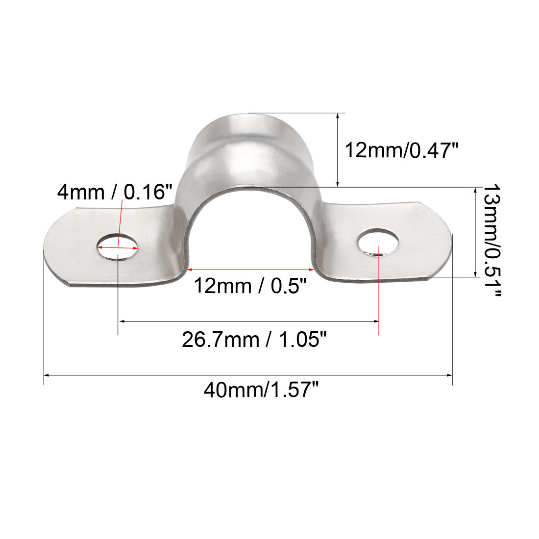 12mm(0.5") Rigid Pipe Strap, 2 Holes 304 Stainless Steel Tension Clip ...