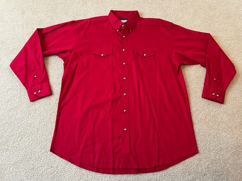 Wrangler Mens Cotton Button Down Western Shirt Red 2XLT | eBay