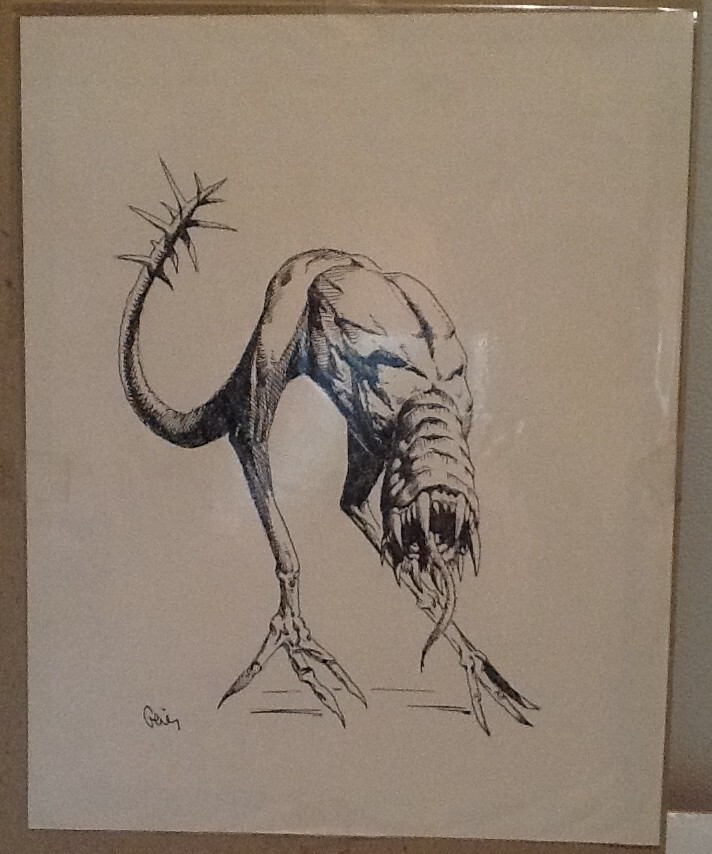 Leggy Stalker Original Art By Earl Geier Sci-Fi Alien Creature Bald Ego ...