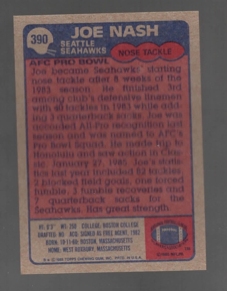 1985 Topps #390 Joe Nash Excellent | eBay
