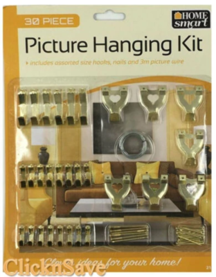 30 PC Picture Frame Hanging Kit for - Hangers, Wire, Screw Eyes, Nails ...