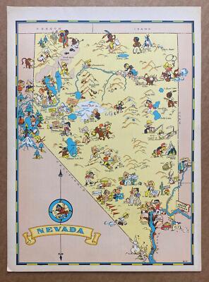 1935 Nevada Pictorial Cartoon Map Ruth Taylor Our USA A Gay Geography ...