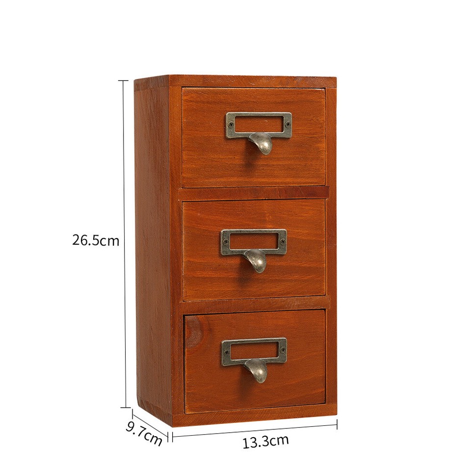 Retro Wooden Small Storage Box Desktop Cabinet Jewellery Makeup Drawer ...
