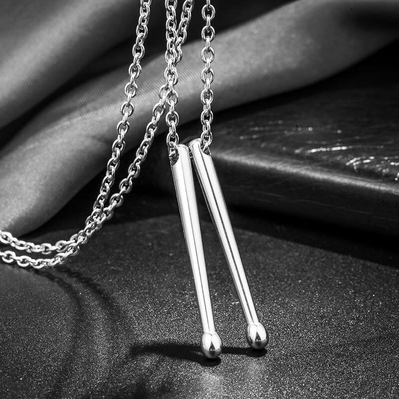 Percussion Drums Sticks Pendant Necklace Stainless Steel Musical ...