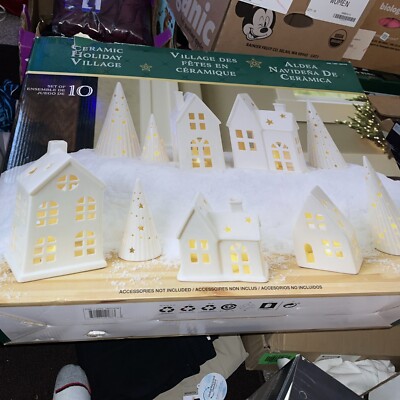 Costco Ceramic Holiday Village Set/10 New in Open Box | eBay