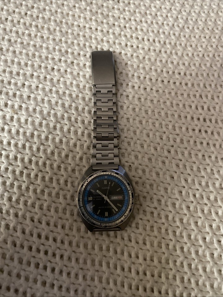 Vintage Diver Watch Clinton World Time Bezel 1970s 25 JEWELS Automatic ...