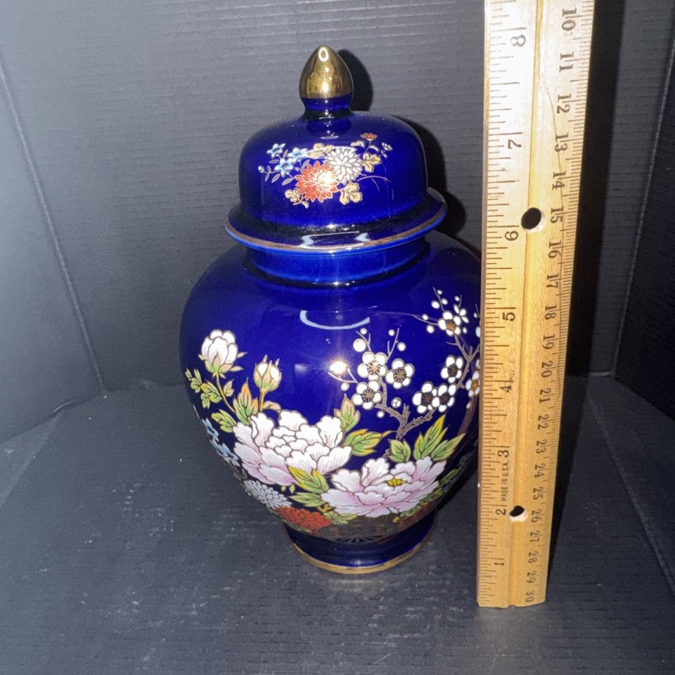 Cobalt blue floral porcelain ginger jar (lidded), Chinese‑style | eBay