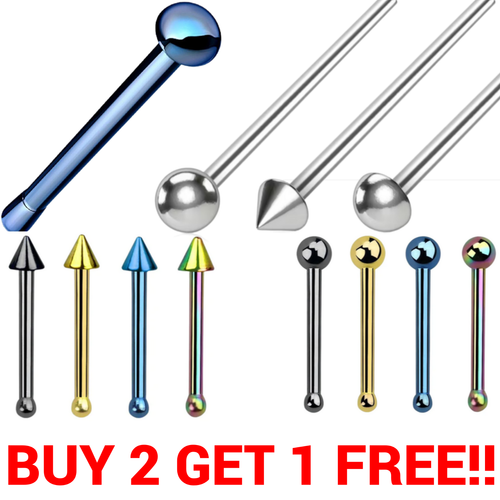 Nose Straight Stud Surgical Steel Dome Spike Ring Hoop Bone End Pin ...