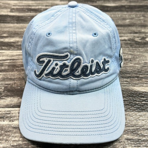 Titleist Golf Cap Hat Sky Blue Adjustable Leather Strapback Thick ...