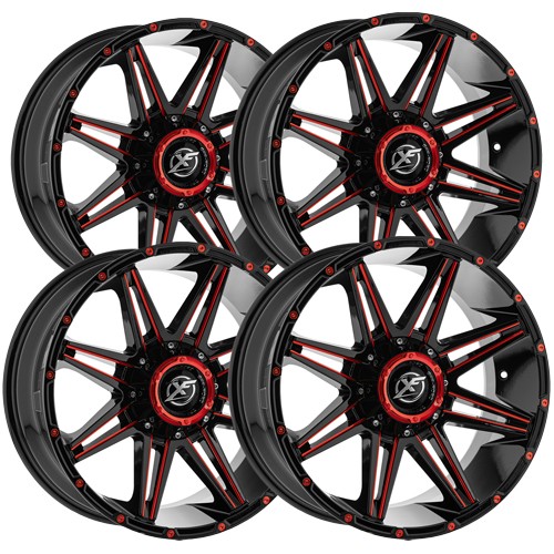 (Set of 4) XF Off-Road XF-220 20x9 5x5.5"/5x150 +0mm Black/Red Wheels ...