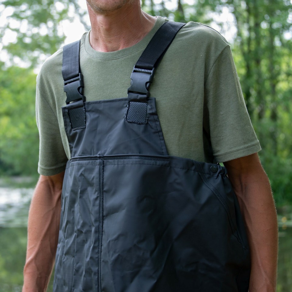 Mens Chest Waders & Boots Waterproof PVC Black Flood Carp Fly Fishing ...
