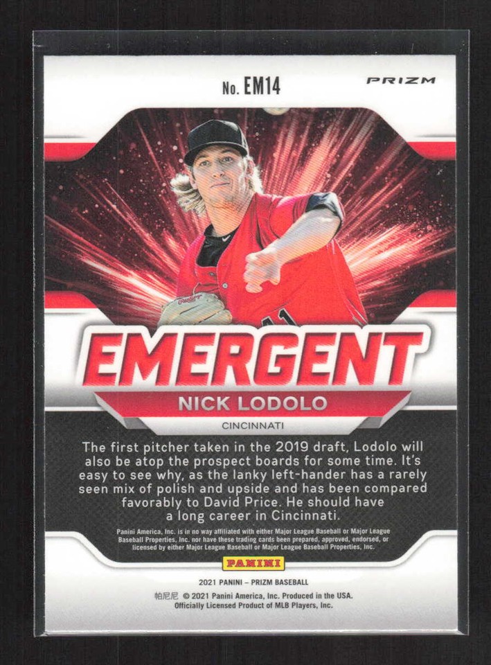 Nick Lodolo 2021 Panini Prizm Emergent Silver Prizm Cincinnati Reds # ...