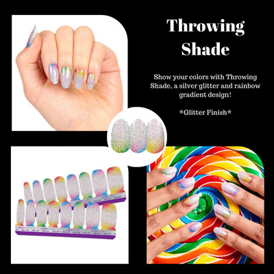 Color Street Throwing Shade Nail Polish Strips Glitter Silver Rainbow ...