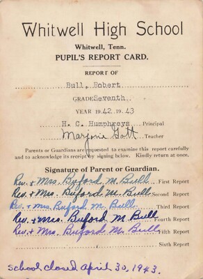 Whitwell High School Sparta, Tennessee VINTAGE Report Card 1942-3 | eBay