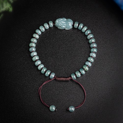 Natural Grade A Jade Jadeite Pixiu Abacus Bead String Cord Rope Braided ...