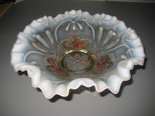Three Footed Goofus Glass Opalescent to Clear Bowl | eBay