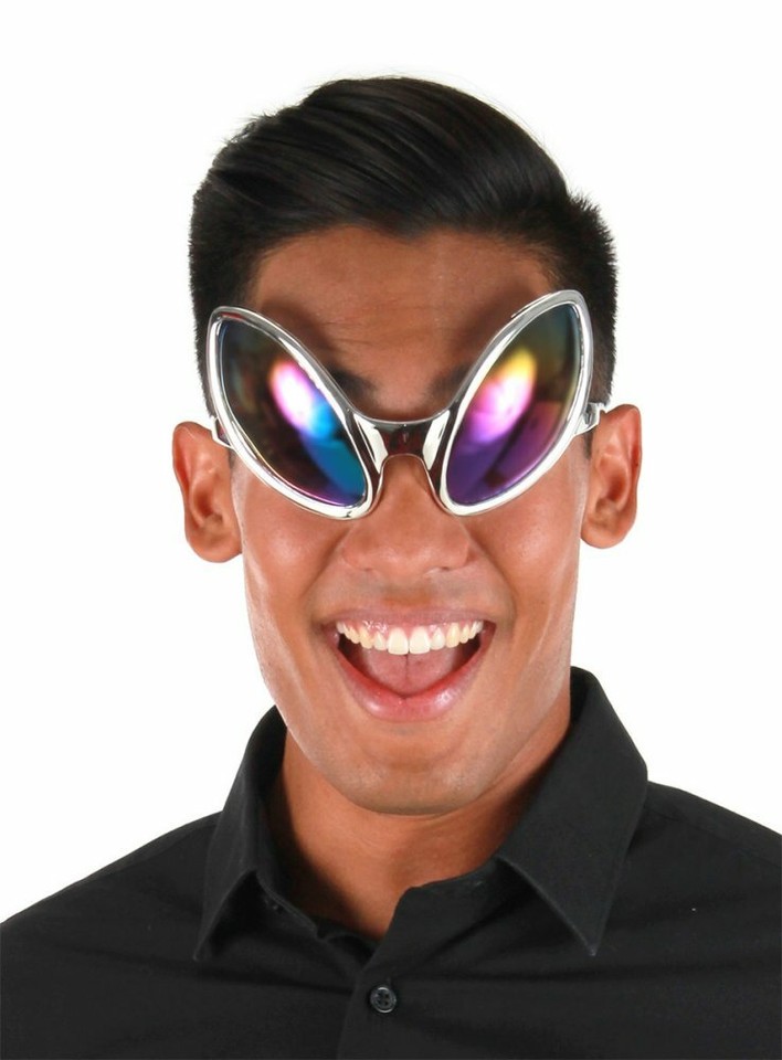 Close Encounter Alien Costume Glasses Sunglasses Silver UFO Mirrored ...