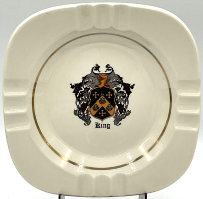 Vintage King Family Crest Ceramic Ashtray Man Cave Barware Cigar Name ...