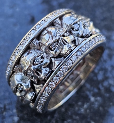 Night Rider USA 14k Diamond Skull Ring Eternity Band Mens 14k White ...