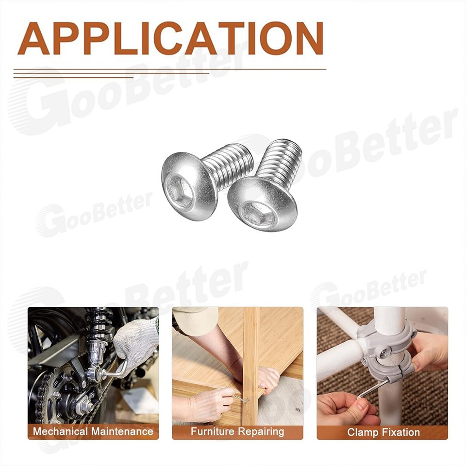 M3 M4 M5 Stainless Steel Button Head Socket Screw A2 304 Hex-Key Metric ...