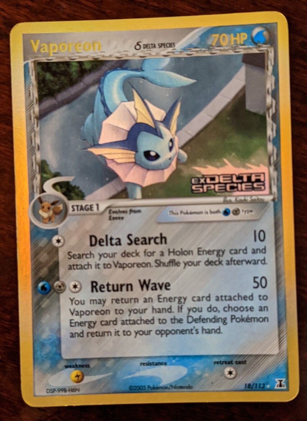 2005 Vaporeon EX Delta Species 18/113 - Holographic Foil & Stamped ...