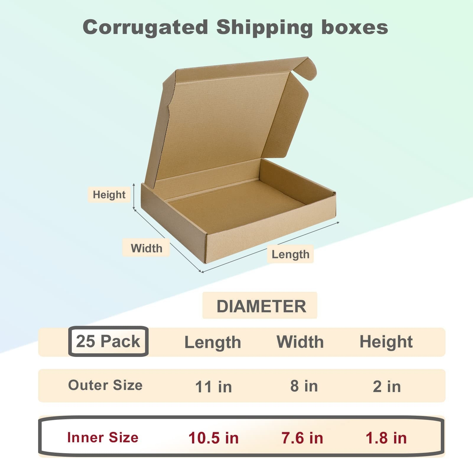 MEBRUDY 11x8x2 Inches Shipping Boxes Pack of 25, Small Corrugated ...