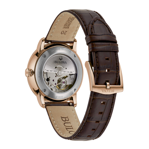 Bulova Watch Hudson Automatic Rose Gold White Dial 39mm Leather 97B225 ...