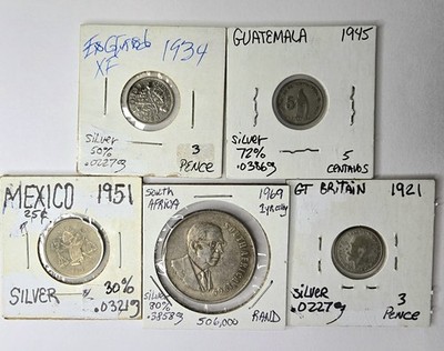Lot of 5 World Silver Coins. - Nice Variety - Start Price Is under ...