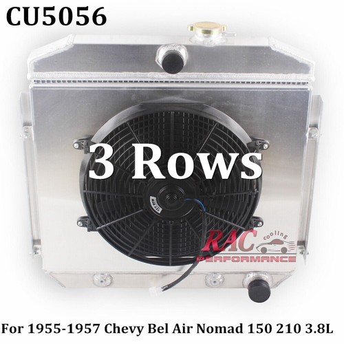 For 55 56 57 Chevy Bel Air Nomad 3.8L L6 3-Row Aluminum Radiator and ...