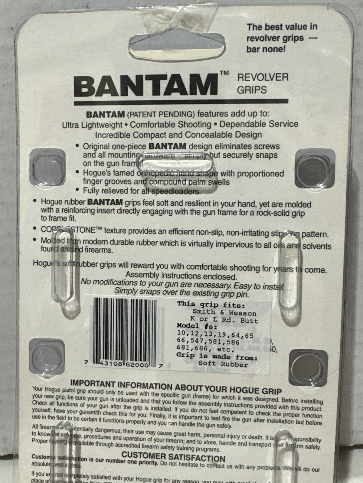 Hogue S&W K & L Frame Round Butt Rubber Bantam Monogrip Black 62000 - Rubber 743108620007| eBay