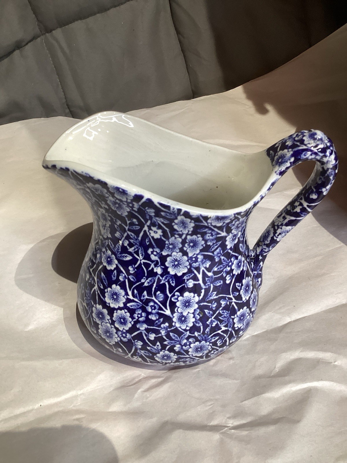 Crownford Calico Blue Floral Transferware Creamer Pitcher Staffordshire ...