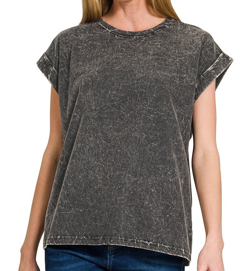 ZENANA - Ash Black Drop Shoulder Acid Washed Top Large LAST ONE | eBay