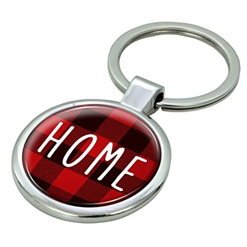 Home Christmas Red Plaid Keychain with Epoxy Dome and Metal Keyring | eBay