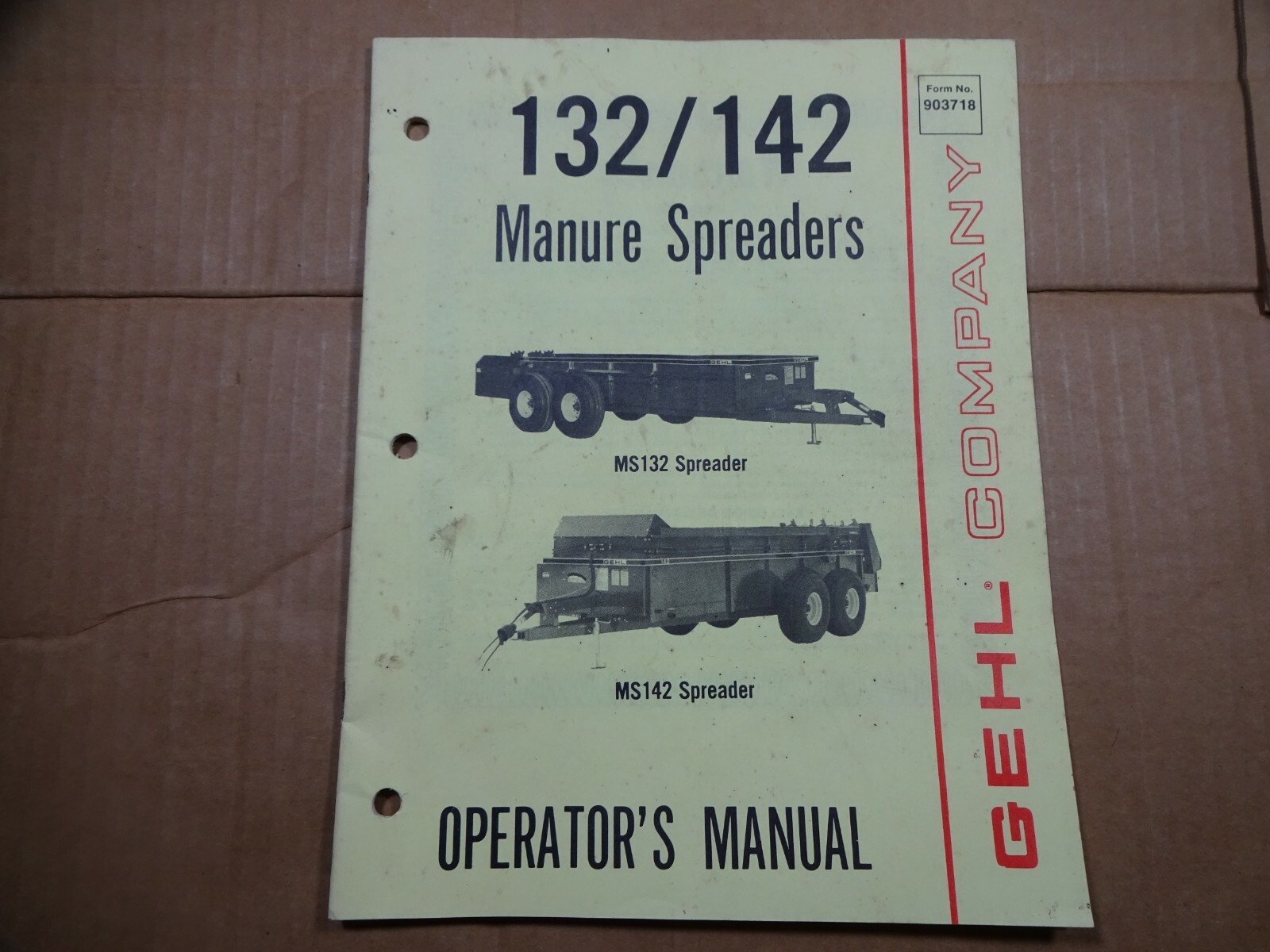 Original Gehl 132 142 Manure Spreader MS132 MS142 Operators Manual ...