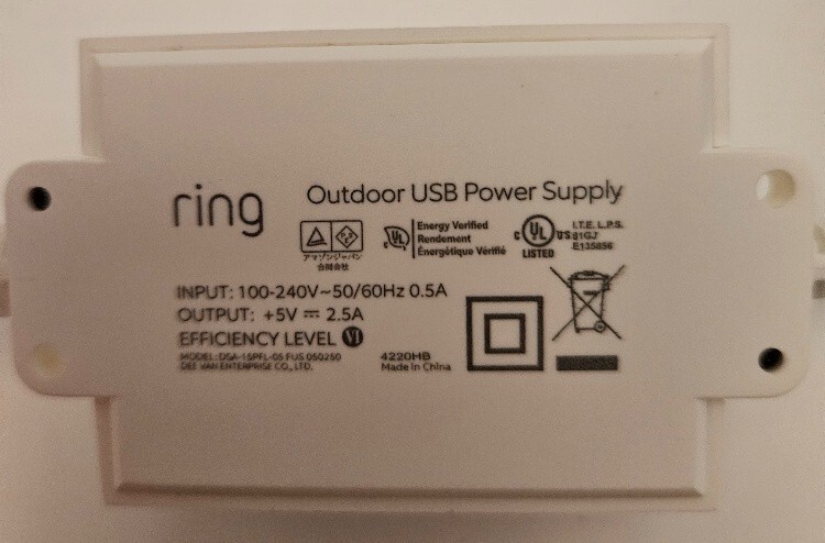 RING Outdoor USB Power Supply Adapter | Model DSA-15PFL-05 | FUS ...