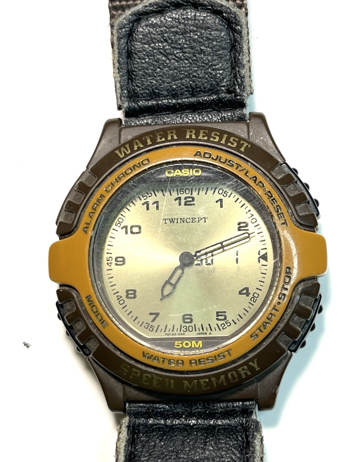 Vintage Men Casio Twincept Watch AWX-11 Fabric Band Brown Works New ...