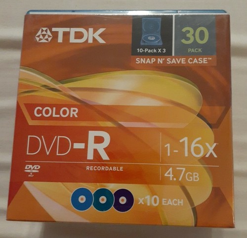 TDK DVD-R 4.7GB 16x Recordable COLOR 30 Pack Snap N Save Case sealed | eBay