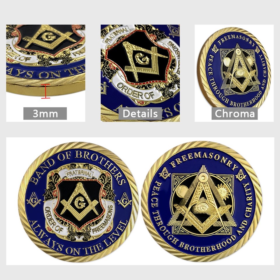 Masonic Freemason Band of Brothers Coin – Double Sided Gold Blue ...