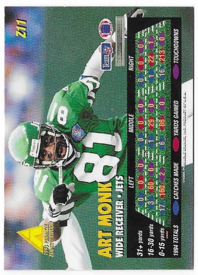 ART MONK 1995 Zenith Football # Z11 New York Jets HOF NM - MT | eBay