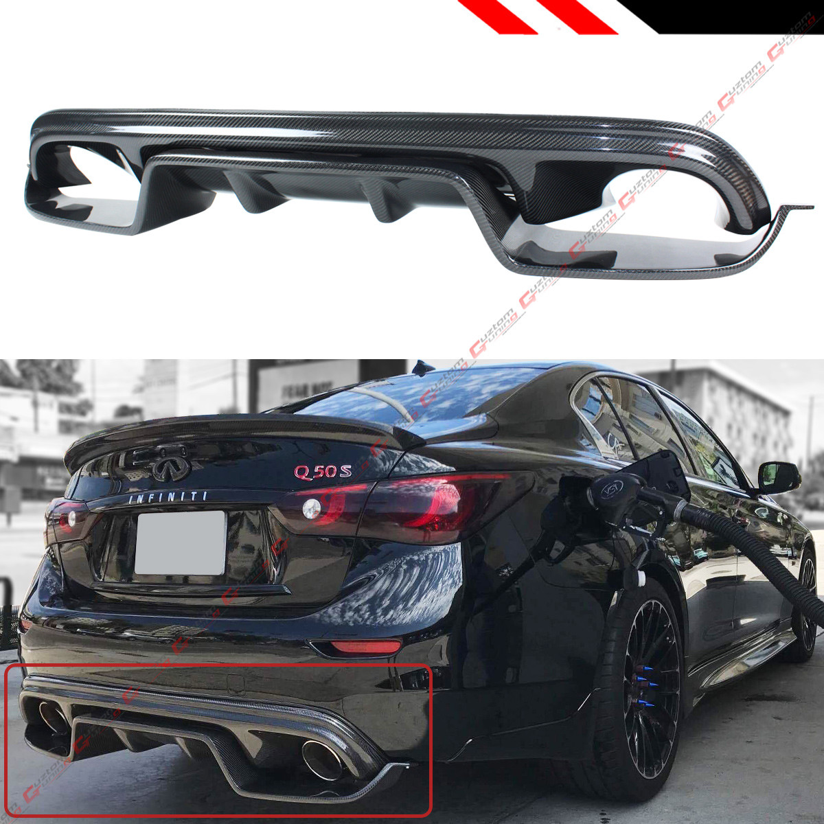 FITS 2014-17 INFINITI Q50 VRD 2PCS STYLE CARBON FIBER REAR BUMPER ...