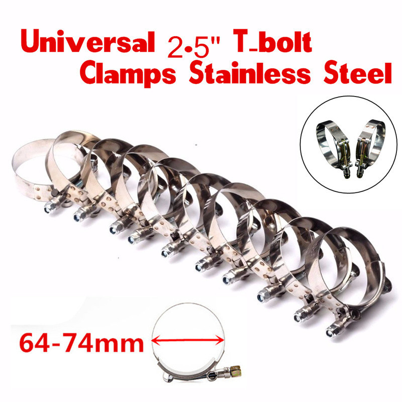 10x Premium 304 Stainless Steel T-Bolt Turbo Silicone Hose Clamp 2.5 ...