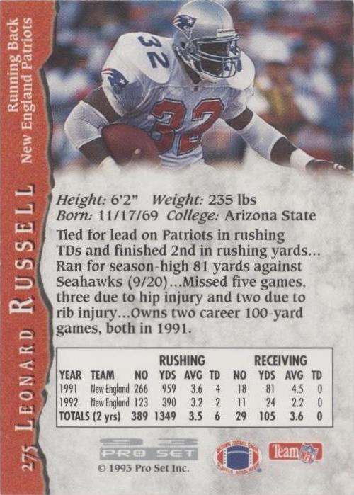 1993 Pro Set Leonard Russell #275 for sale | eBay