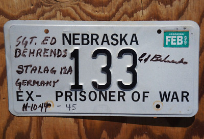 NEBRASKA POW License Plate EX PRISONER OF WAR STALAG 12A Germany 1944 ...