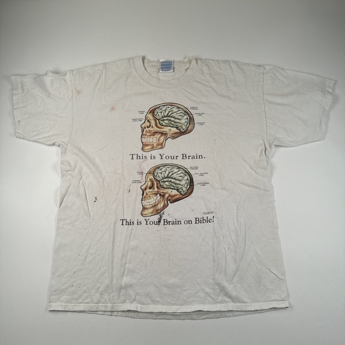 Vintage This Is Your Brain Jesus Shirt Size XL Brain On Bible Skeleton ...