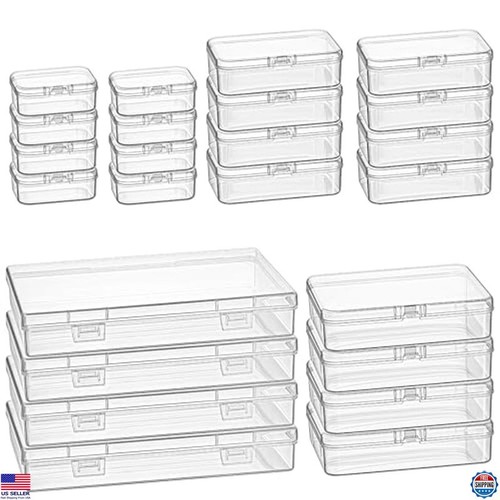 24-Pack Mini Clear Plastic Organizer Boxes with Hinged Lids for Small ...