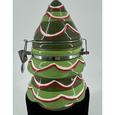 Canister Ceramic Christmas Tree Holiday Green Snacks Treat Jar 7" Tall ...