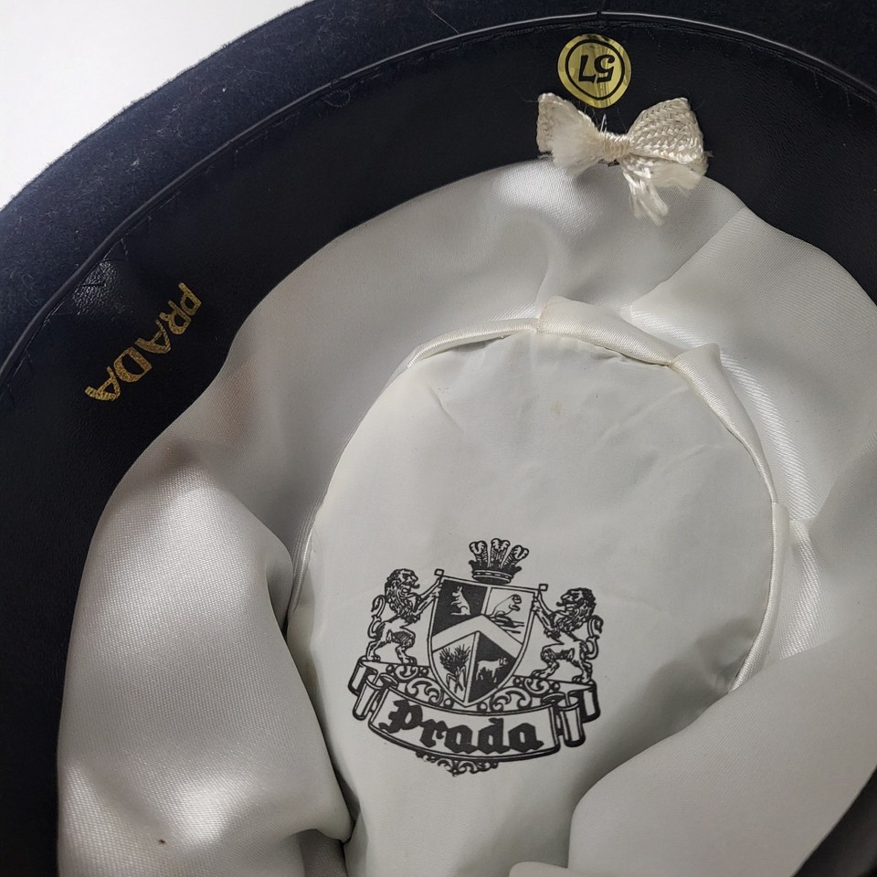 VINTAGE PRADA Crest Black Wool Mens Fedora Made in Brazil 57cm or USA 7 ...